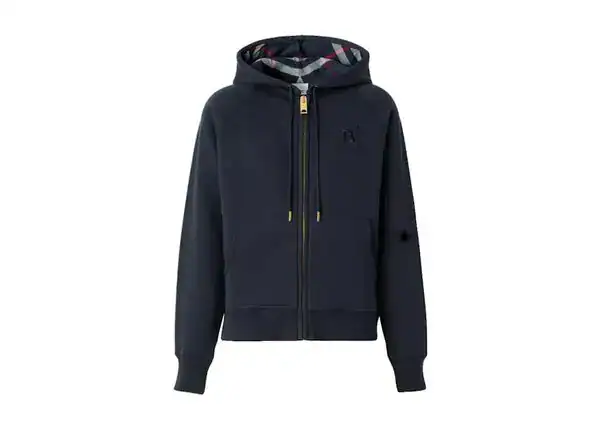 ウェッティー BURBERRY BLACK LABEL ネイビー パーカー Burberry Letter Graphic Cotton Blend Zip Hoodie - Navy Blue